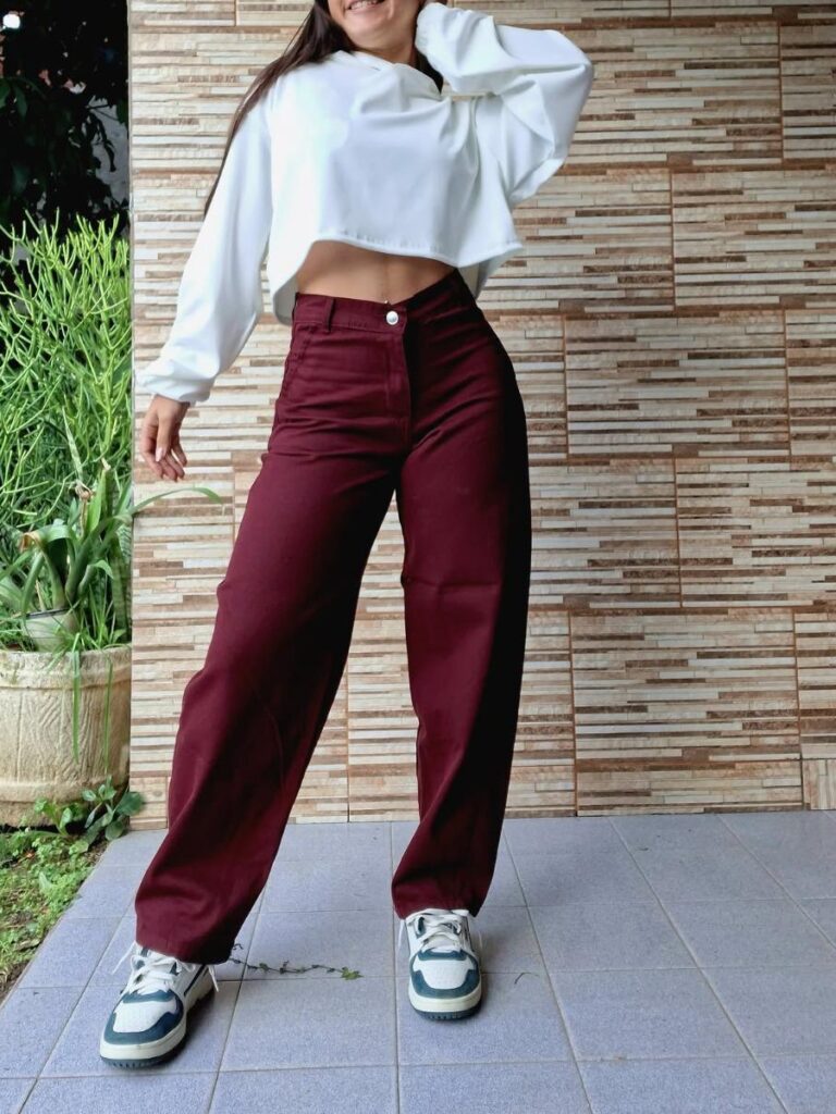 Jeans Baggy Bordo Rígido - DivasFlores