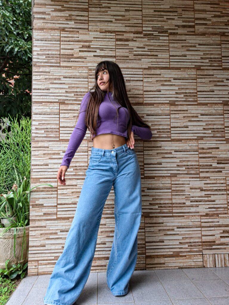 Wide Leg Strech Celeste Claro Rígido - DivasFlores
